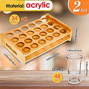 2 Set Shot Glasses Set 24 pcs 0.5 Oz/ 15 ml Mini Acrylic Shot Glass with Tray Holder Wood Serving Tray Tequila Glasses Clear Shot Glasses for Club Party Bar
