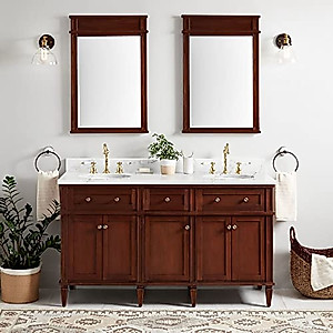 Signature Hardware 953347-60-UM-8 Elmdale 60" Free Standing Double Vanity Set with Mahogany Cabinet, Vanity Top, and Oval Undermount Vitreous China Sink - 8" Faucet Holes