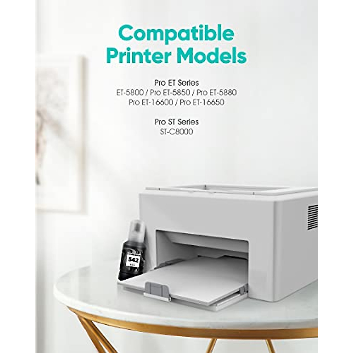 ecodot 542 Compatible Ink Bottles Replacement for Epson 542 T542 for Pro ET-5800 ET-5850 ET-5880 ET-16600 ET-16650 Printer Tray (1 Black,1 Cyan,1 Magenta,1 Yellow, 4 Pack)