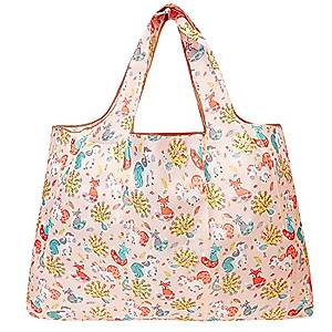 Bowbear Foldable Nylon Reusable Shopping Grocery Bag, Foxes Unicorns & Peacocks
