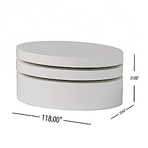Christopher Knight Home CKH Small Oval Mod Rotatable Coffee Table, Glossy White, 31.5D x 47.75W x 13H in