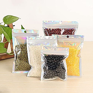 100 Pcs Zip Plastic Bag Aluminum Foil Hologram Food Pouch Small Water Proof Zipper Reclosable Pouches(5.9inch)