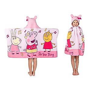 Franco Peppa Pig Kids Bath/Pool/Beach Soft Cotton Terry Hooded Towel Wrap, 24 in x 50 in