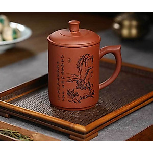 XIYUAN Yixing Zisha Tea Cup, Fine Handmade Purple Clay Tea Cup with Lid, Chinese Ceramic Tea Cup Coffee Cup 19oz Use for: Home Party, Office, Reception Room