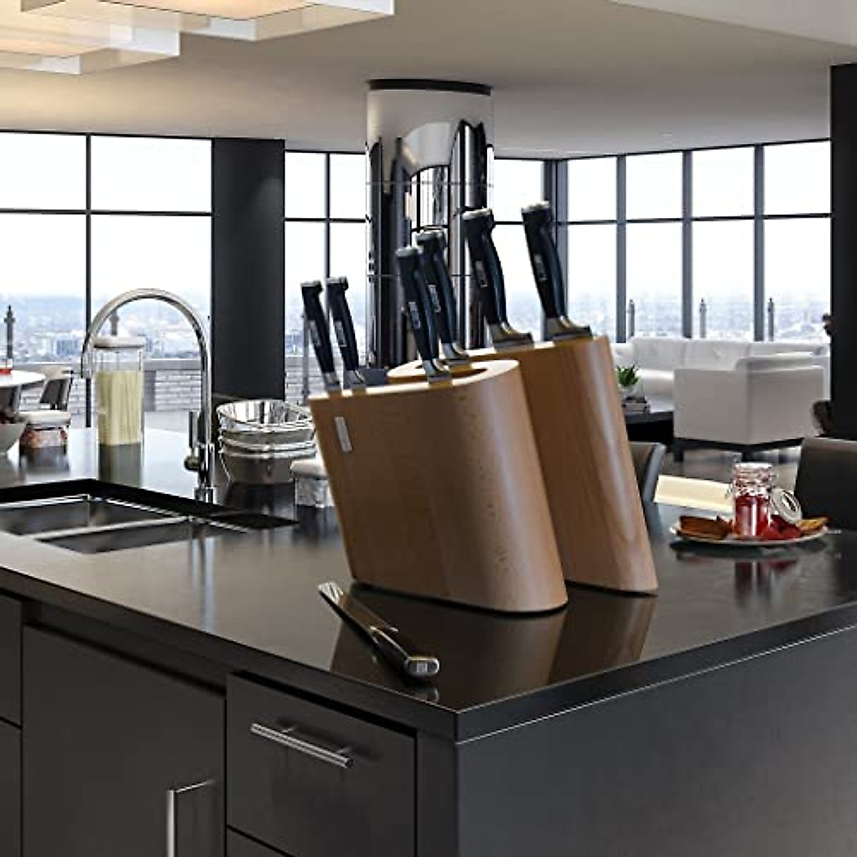 Arte Legno Magnetic Knife Block and Elegant Kitchen Display - Curved “S” Design - Stain Resistant Walnut Wood - Handcrafted in Italy - 10 Knife Capacity