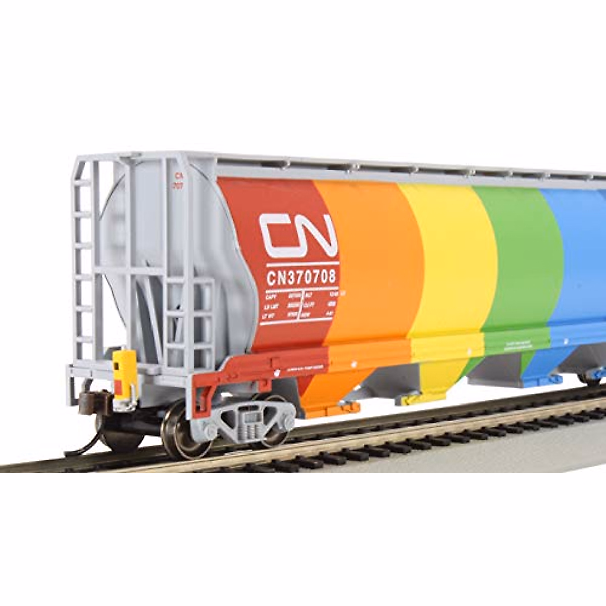 Bachmann Trains - Canadian 4-Bay Cylindrical Grain Hopper with Flashing End of Train Device - Canadian National Demonstrator - HO Scale, 73805