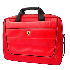 FERRARI Laptop Computer Messenger Bag Red with Black Piping and Embossed Yellow Logo