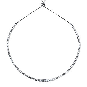 BERRICLE Sterling Silver Graduated Cubic Zirconia CZ Statement Tennis Necklace for Women, Rhodium Plated