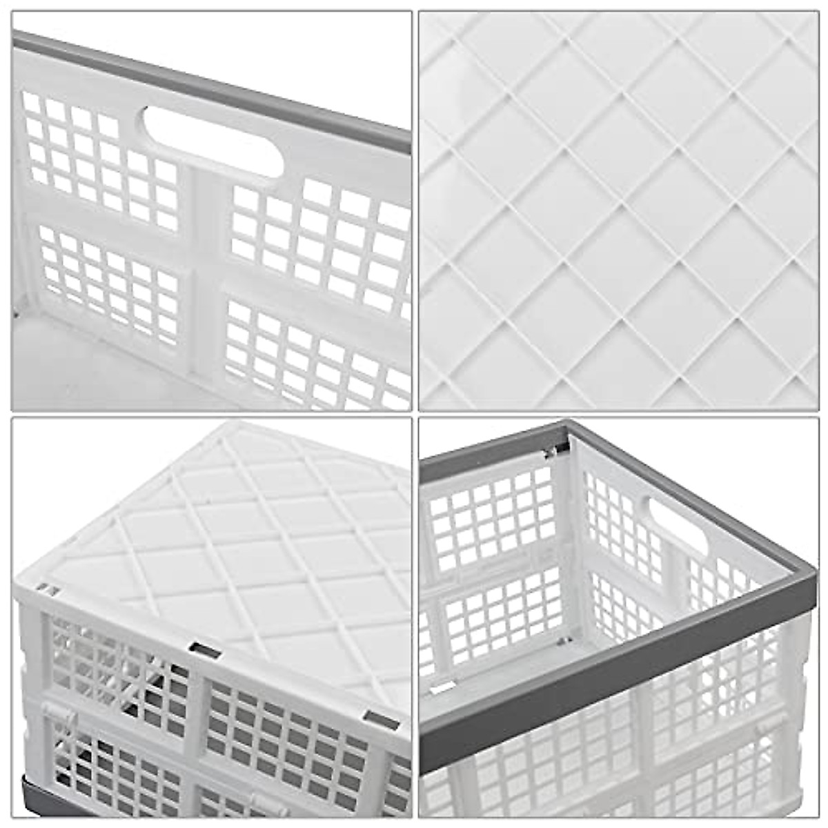 Uumitty 4 Packs 30 L Plastic Collapsible Storage Basket, Folding Stackable Storage Containers/Bins, White, f