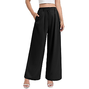 NIeyook Women's Wide Leg Pants Elastic High Waisted Trousers Business Work Casual Pants with Pockets Black