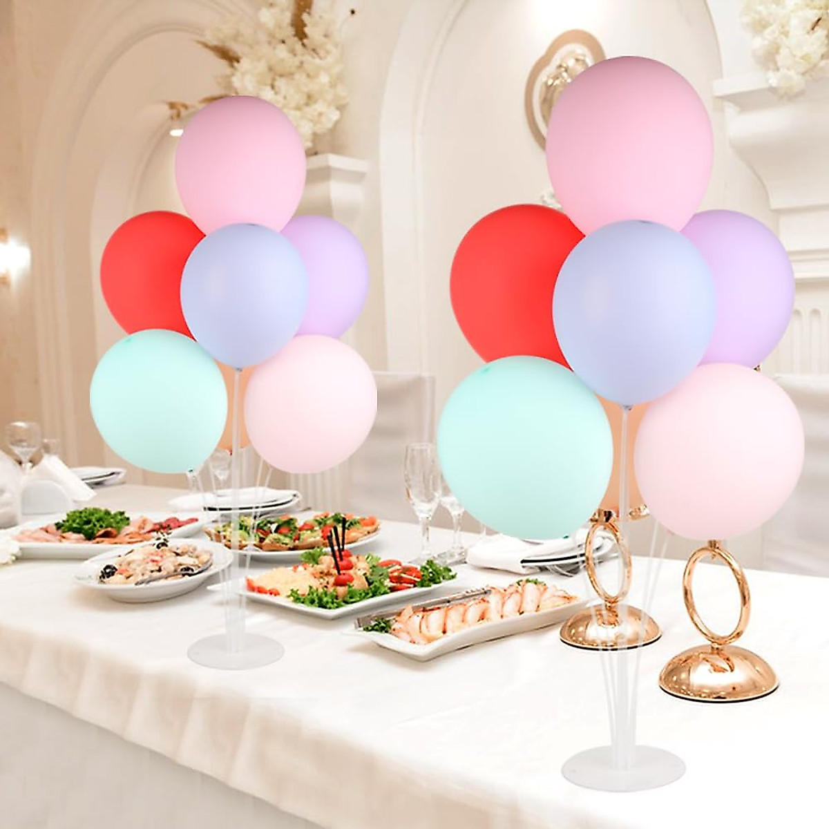 4 Set Balloon Stands for Table, Balloon Sticks with Base Balloon Centerpiece Stand Kit with 28 pcs Balloons for Birthday Wedding Baby Shower Graduation Party Decorations