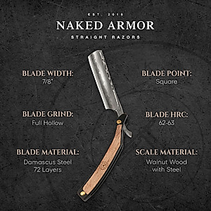 Damascus Straight Razor Kit - Shave Ready Straight Razor, Damascus Steel Straight Edge Razor, Walnut + Steel Straight Razor For Men, Brush, Strop, Soap, Complete Straight Razor Shaving Kit, Great Gift