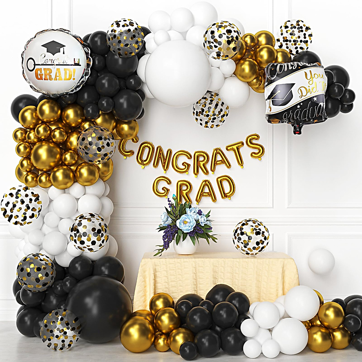 Graduation Balloon Garland Arch Kit Black White Gold Balloons for College High School Graduation Party Graduation Decorations