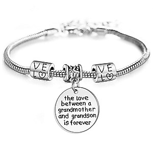 Love between a Grandmother and Grandson is Forever Charm Bracelet Family Jewelry Grandma Christmas Gift