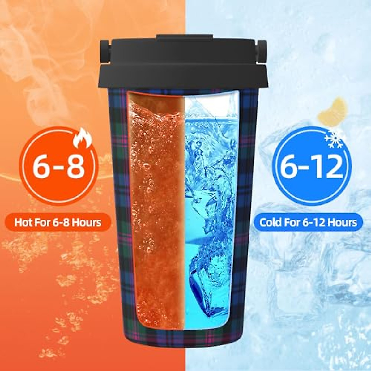 WANGXUEE Blue and Green Scottish Tartan Print 500ml Stainless Steel Travel Tumbler Double Wall Vacuum Insulated Coffee Mug