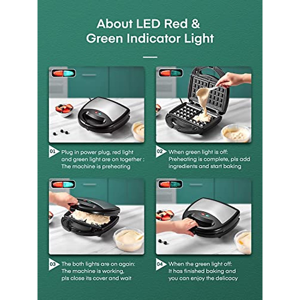 FOHERE 3-in-1 Sandwich Maker, Waffle Maker, Sandwich Grill, Portable Electric Panini Press with Removable Non-Stick Plates, LED Indicator Lights, Cool Touch Handle, Toaster, Grilled Cheese Machine