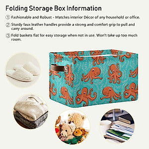 xigua Un Orange Octopus Foldable Canvas Storage Bin, Sturdy Fabric Storage Basket with Handles, Storage Cube Box for Organizing Shelf Nursery Toy Closet 2PCS#795
