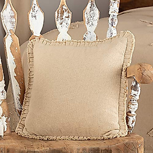 VHC Brands Burlap Natural Solid Color Cotton Farmhouse Bedding Distressed Appearance Square 18x18 Filled Pillow, Vintage White Tan