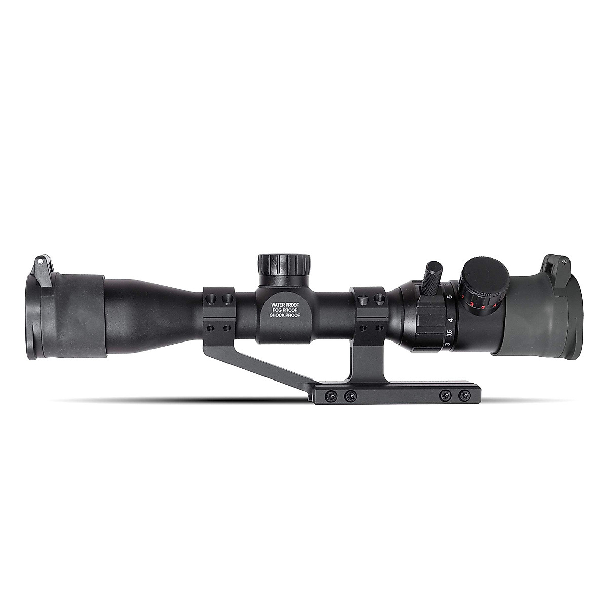 Monstrum 3-9x32 AO Rifle Scope with Illuminated Range Finder Reticle and Parallax Adjustment | ZR255 H-Series Offset Scope Mount | Monstrum Flip Up Lens Cover Set | Bundle
