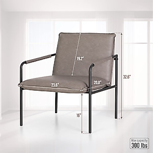 MAISON ARTS Steel Frame Leather Accent Chair Mid Century Modern Lounge Arm Chair Soft Upholstered for Home Office Study Living Room, 350LBS Bear Capacity, Grey