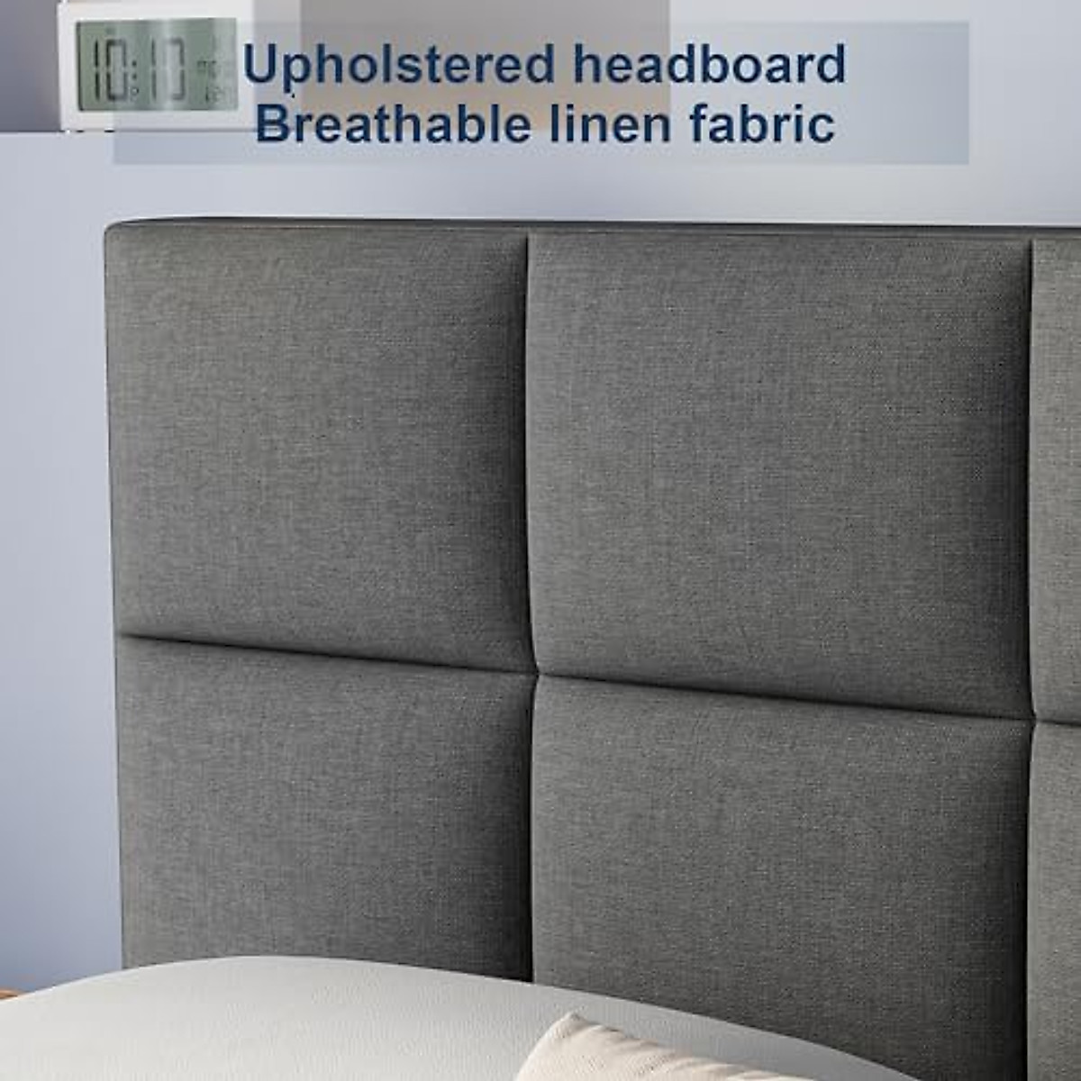 Molblly Queen Size Bed Frame with Upholstered Headboard, Strong Frame, and Wooden Slats Support, Non-Slip and Noise-Free, No Box Spring Needed, Easy Assembly, Dark Grey