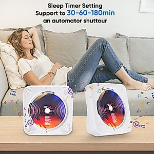 AONCO Portable Desktop CD Player with Speakers, Home Bluetooth CD Player, Remote Control, LED Displays, Support CD/Bluetooth 5.1/FM/U Disk/AUX/Sleep Timer/Repeat