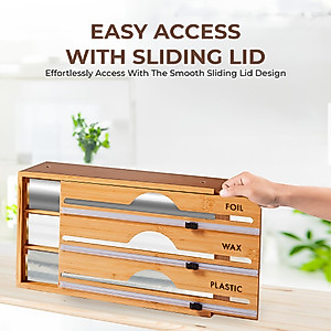 PANDAWOOD 8 IN 1 Storage Bag Organizer for Kitchen Drawer - Bamboo Plastic Bag Organizer - Foil Plastic Wrap Organizer Dispenser with Cutter - Baggie Organizer for Drawer - Sandwich Bag Organizer