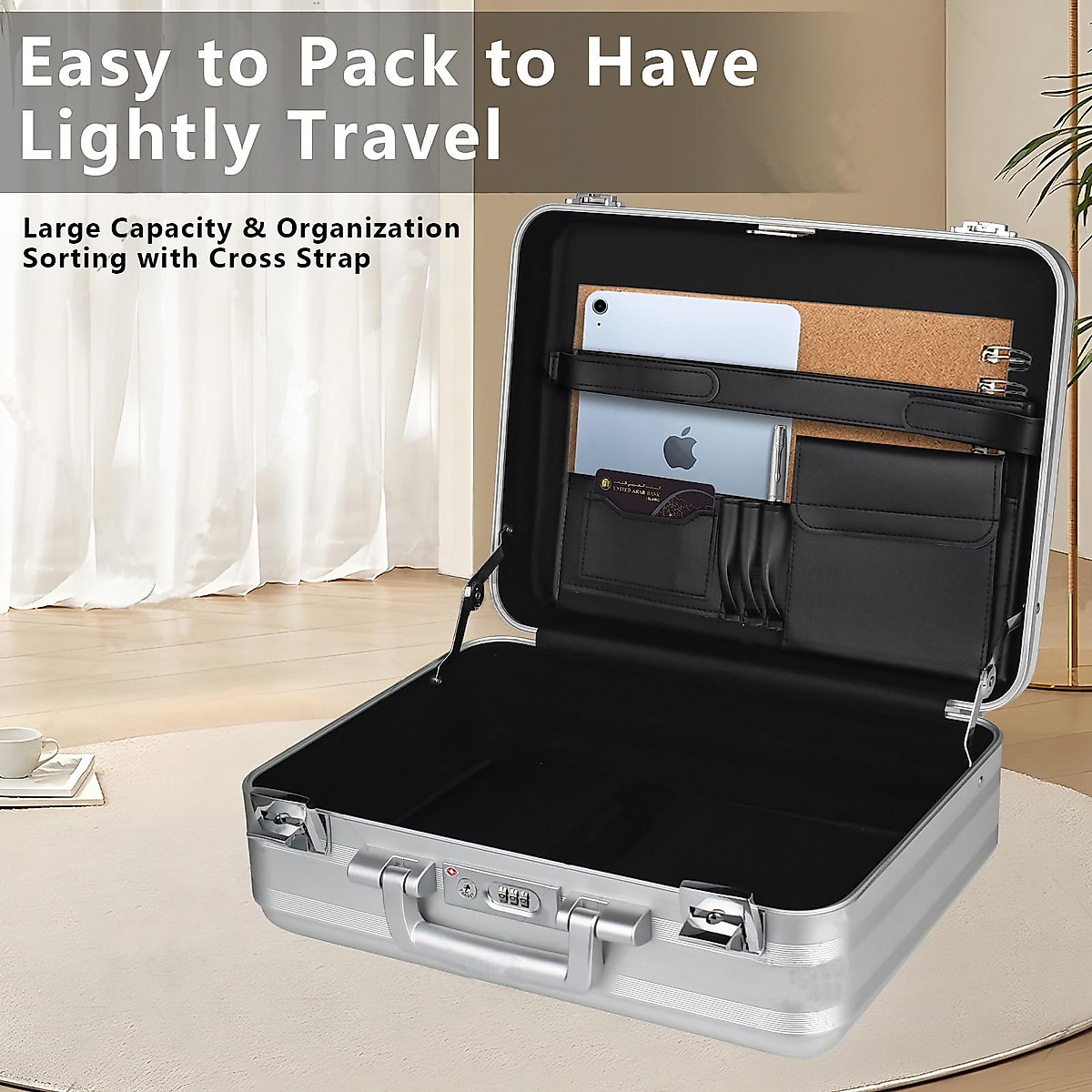 urecimy Medium 18.1X13.8X4.5 Inch Combination TSA Lock Aluminum Briefcase Metal Toolbox Cash Case 15.6 Inch Notebook Briefcase with Foam Silver