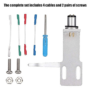 Mugast Phono Headshell Kit,6.4CM Aluminum Alloy Turntable Cartridge Phonograph Player Record Player Headshell,Include 4 Pcs Cables and 2 Pcs Screws (Silver)