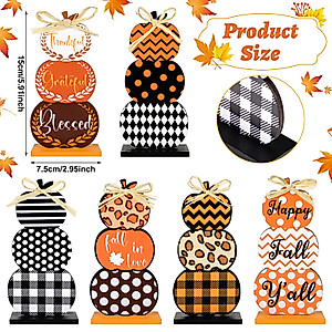 Barydat 6 Pcs Thanksgiving Table Decor Sign Stacked Pumpkins Wooden Pumpkins Stacked Thanksgiving Tiered Tray Decor Fall Decorations for Home Farmhouse Harvest Mantel Party