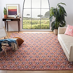 SAFAVIEH Trace Collection Area Rug - 5' x 8', Red & Navy, Handmade Wool, Ideal for High Traffic Areas in Living Room, Bedroom (TRC514Q)