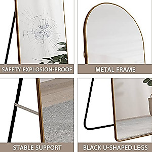 BOSTANA 59.9"x16.5"Arched Full Length Mirror,Aluminum Alloy Metal Frame Arched Wall Mirror,Wall Mirror Hanging or Leaning Standing Body Mirror with Stand for Bathroom,Cloakroom,Golden