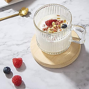 [6 PACK, 12 OZ]DESIGN•MASTER Premium Vertical Stripes Glass Coffee Mugs with Spoons, Transparent Tea Glasses for Hot/Cold Beverages, Perfect Design for Americano, Cappuccino, Latte and Beverage.