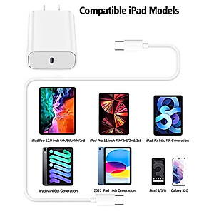 10FT iPad Charger Cord, 20W USB C Fast Charger with Long Charging Cable for iPad Pro 12.9 6th/5th/4th/3rd, 11 inch 4th/3rd/2nd/1st, iPad 10th Generation, iPad Air 5th/4th Generation, iPad Mini 6