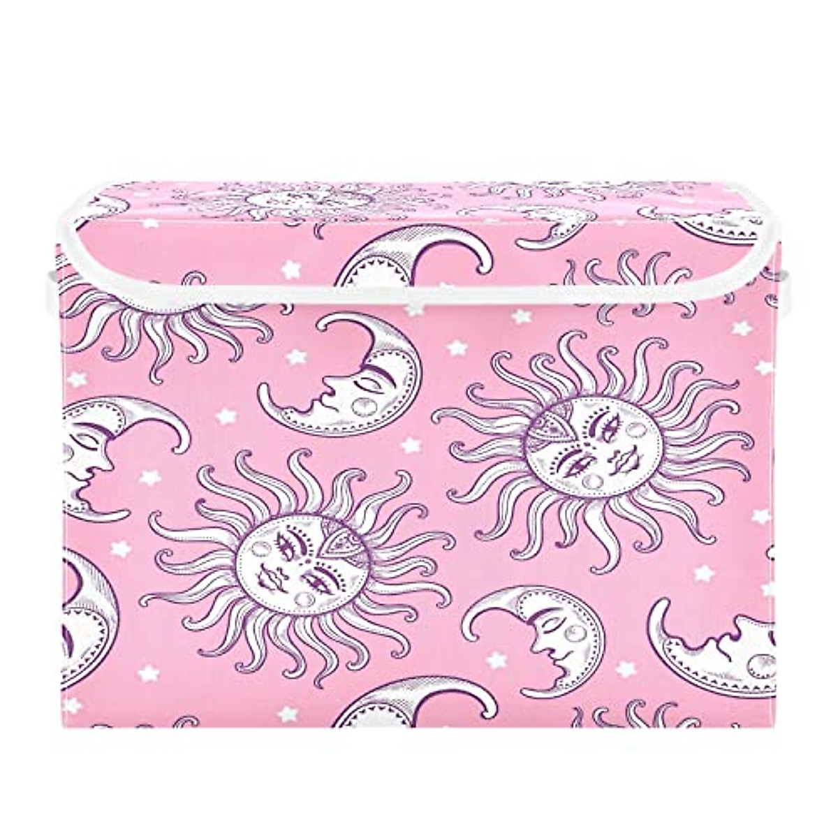 Kigai Storage Basket Pink Sun Moon Storage Boxes with Lids and Handle, Large Storage Cube Bin Collapsible for Shelves Closet Bedroom Living Room, 16.5x12.6x11.8 In
