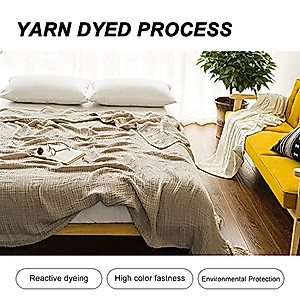 EMME Cotton Throw Blanket 100% Muslin Soft Blanket for Couch 4-Layer Breathable Gauze Blanket All Season Soft and Lightweight Pre-Washed Cotton Blanket (Light Tan, 55"x75")