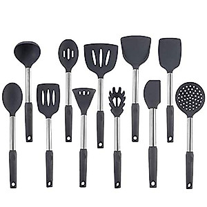 kithcen Utensils set 35 Cooking Utensils set Silicone and Stainless Steel Utensils Set Kitchen Tool Set,Baking Set Kitchen Set Kitchen Gadgets Kitchen Tools Kitchen Accessories Black (M, black)