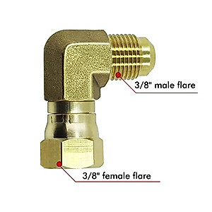 KBZ 90 Degree Elbow Connector Used for BBQ Grills, OlympianWave Heaters OR Other 3/8" Equipment (3/8" Female Swivel Flare x 3/8" Male Flare)