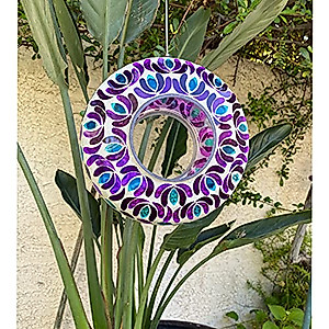 Lily's Home Hanging Outdoor Fly Through Wild Bird Feeder, an Excellent Addition to Any Garden, Mosaic. 8 Inches. Purple and Blue