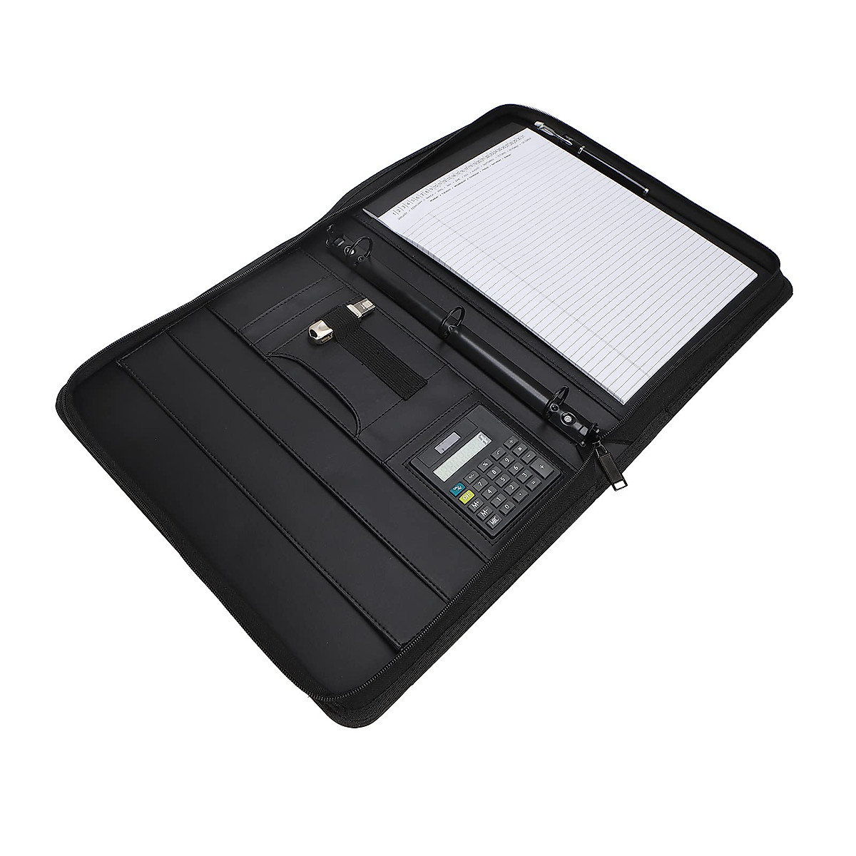 Freeprint Business Portfolio with Zipper 3 Ring Binder Organizer - PU Leather Folder Padfolio Document Organizer with Solar Calculator,Writing Pad