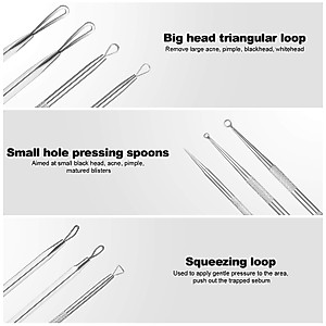 Blackhead Remover Tools, 7Pcs Pimple Acne Blemish Removal Tools Set Zit Extractor with Tin Case by JAZZZNAP, Silver