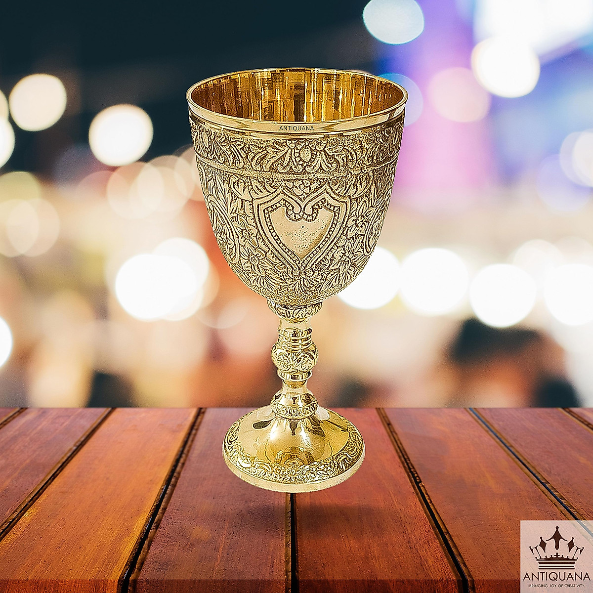 ANTIQUANA Royal Wine Goblet Solid Brass Handmade Premium Wine Cup Medieval Decor Gothic Chalice Ancient Elegant Wine Goblet (Pack of - 1)