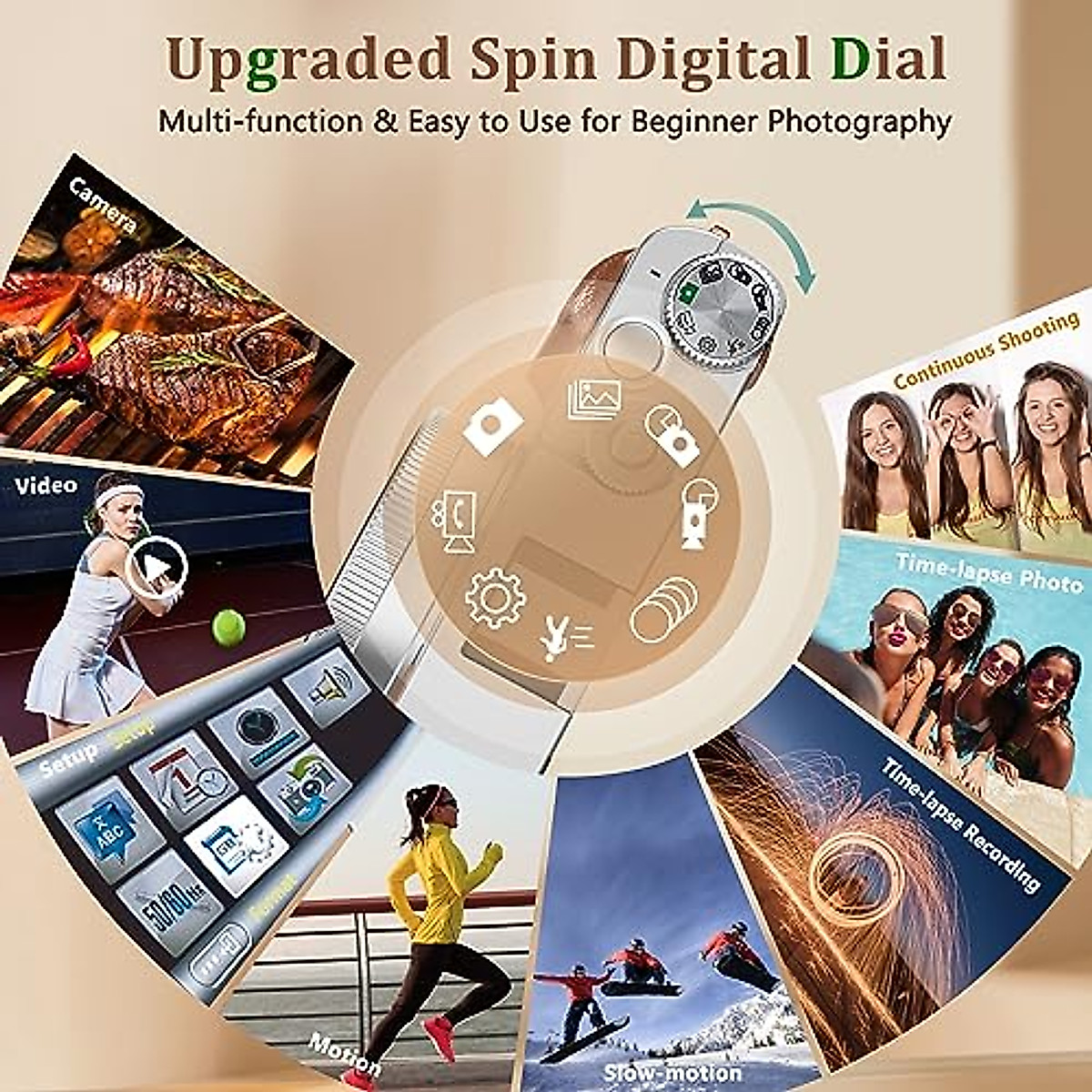 Upgraded 4K Digital Camera with SD Card Autofocus, 48MP Digital Camera with Flash Viewfinder & Dial, Vlogging Camera for Photography and Video Anti-Shake, Compact Travel Camera 16X Zoom (2 Batteries)