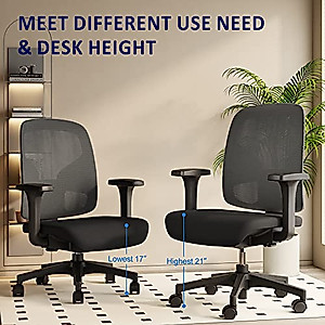 GABRYLLY Office Desk Chair, Ergonomic Mesh Chair Mid Back Computer Task Chair with Wide Armrest & Soft Cushion Seat, Swivel Executive Chair for Home Study Living Room - Grey