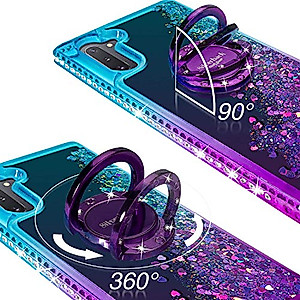 Silverback Galaxy Note 10 Case, Moving Liquid Holographic Sparkle Glitter Case with Kickstand, Bling Diamond Rhinestone Bumper W/Ring Slim Samsung Galaxy Note 10 Case for Girls Women -Purple