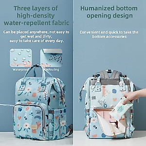 SEENUR Diaper Bag BackpackTravel Handbags Waterproof Diaper Tote with Large Capacity Bottle Insulation for Mom Dad(Sky Blue)