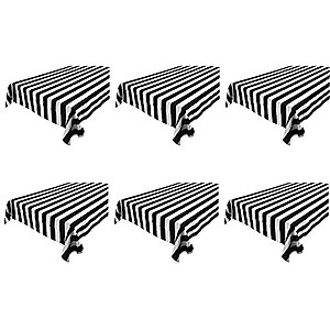 6 Pcs Disposable Black White Stripe Plastic Tablecloth, 108 Inch x 54 Inch Ractangle Tablecover, for Party, Dance and Picnic (Black White Stripe)