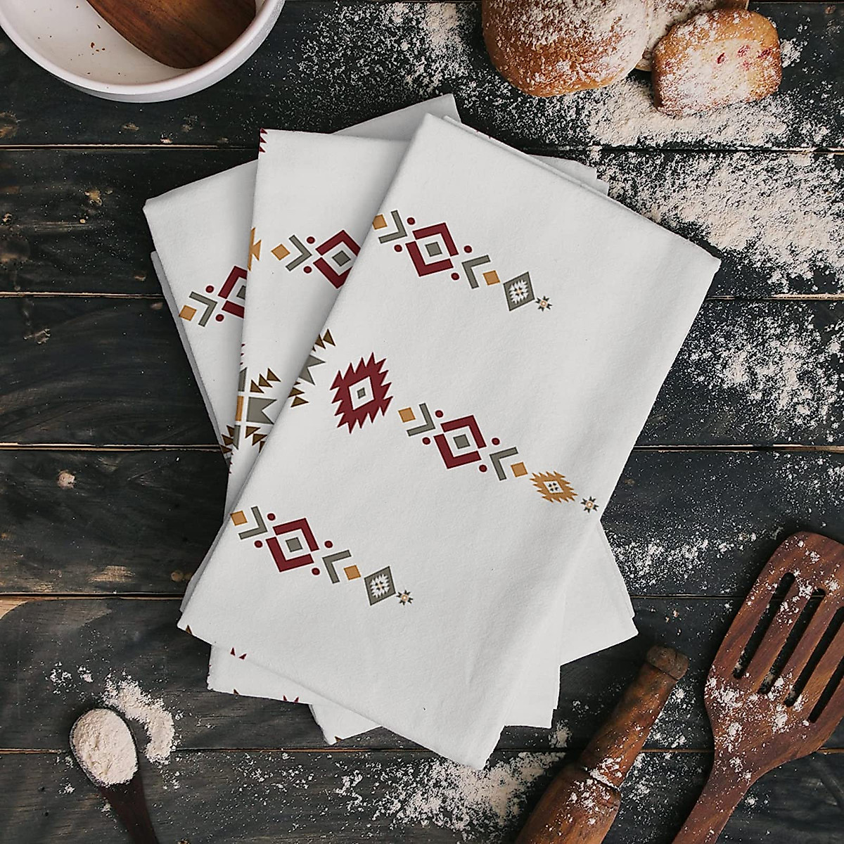 AMZRicher 2 Pack Kitchen Towels with Hanging Loop Super Absorbent Soft Dish Towels for Kitchen Southwest Tea Hand Towels Drying Cleaning Home Decor Boho Native American Tribal Geometric