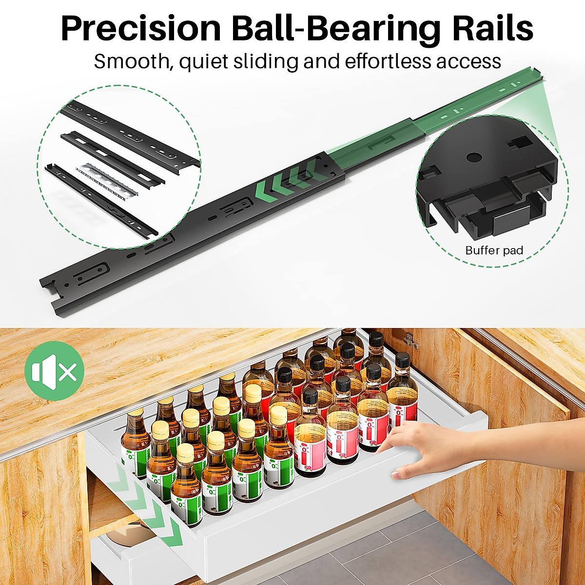 Pull Out Cabinet Organizer Fixed With Adhesive Nano Film,Heavy Duty Storage and Organization Slide Out Pantry Shelves Sliding Drawer Pantry Shelf for Kitchen 15.8"W x 16.9"D x 3.1"H(1PC)