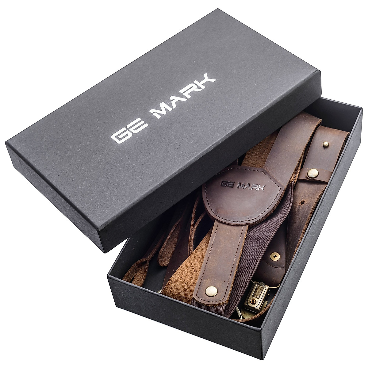 GE MARK Leather Suspenders - for Men and Women - Best for Gift and Wedding (Brown)